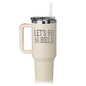 Daylor 40 oz Tumbler with Handle and Straw Lid Stainless Steel Insulated Travel Mug Cup Let's Go Girls Cowgirl Boots Western (Cream)