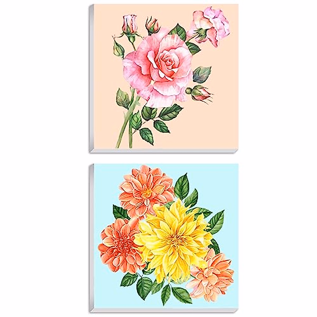 Mirztry 2 Pack 10"x 10" Flowers Framed Paint by Number for Adults Canvas, Flowers Adult Paint by Number Kits with Frame, Flowers Acrylic Oil Easy Paint by Numbers Kits on Canvas with Frame