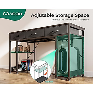 AODK 48 Inch Gaming Desk with Fabric Drawers & Power Outlets, Computer Desk with Storage Shelves & CPU Stand, Gamer Table, Writing Study Desk with Type-C & USB, Small Desk for Bedroom, Black