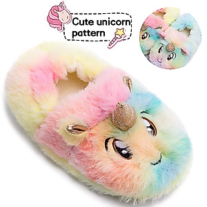 eccbox Toddler Boys Girls Cute Slippers Unicorn Fluffy Fuzzy Winter Warm Slippers Cartoon Animal Plush Indoor House Slip-on Shoes (Pink Unicorn, numeric_9)