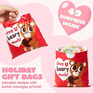 JOYIN 70 Pcs Valentine Gift Bags Drawstring Candy Bags Valentine Mini Plastic Goodie Bags for Kids Valentines Day Party Favor Supply