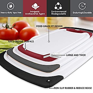Cutting Boards for Kitchen, Plastic Chopping Board Set of 4 with Non-Slip Feet and Deep Drip Juice Groove, Easy Grip Handle, Dishwasher Safe, BPA Free, Non-porous