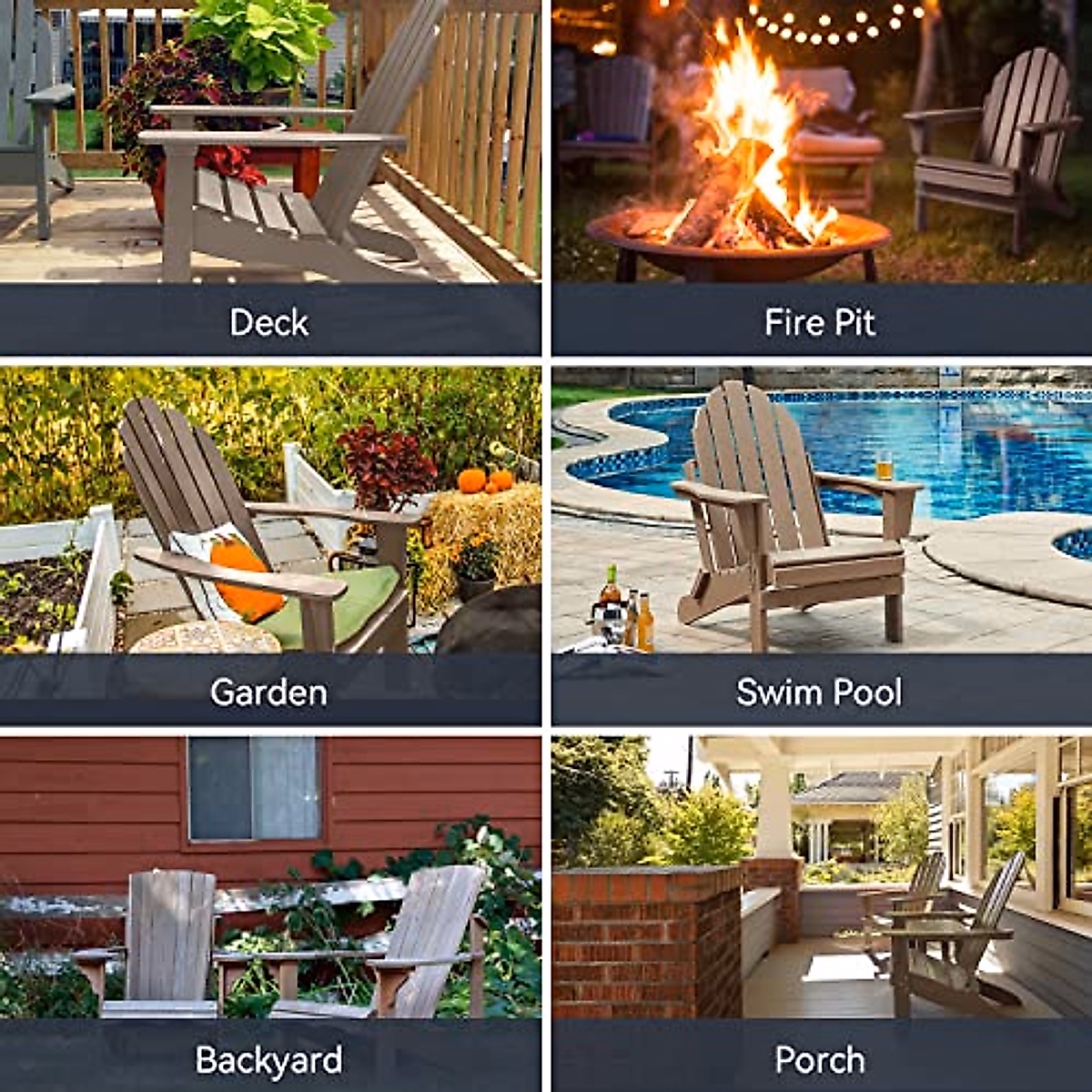 Classic Folding Adirondack Chair, Weather Resistant Patio Seating, Heavy Duty Poly Plastic Outdoor Chairs, Deck Fire Pit Garden Lawn Backyard Porch Chairs - Easy Assemble - Brown