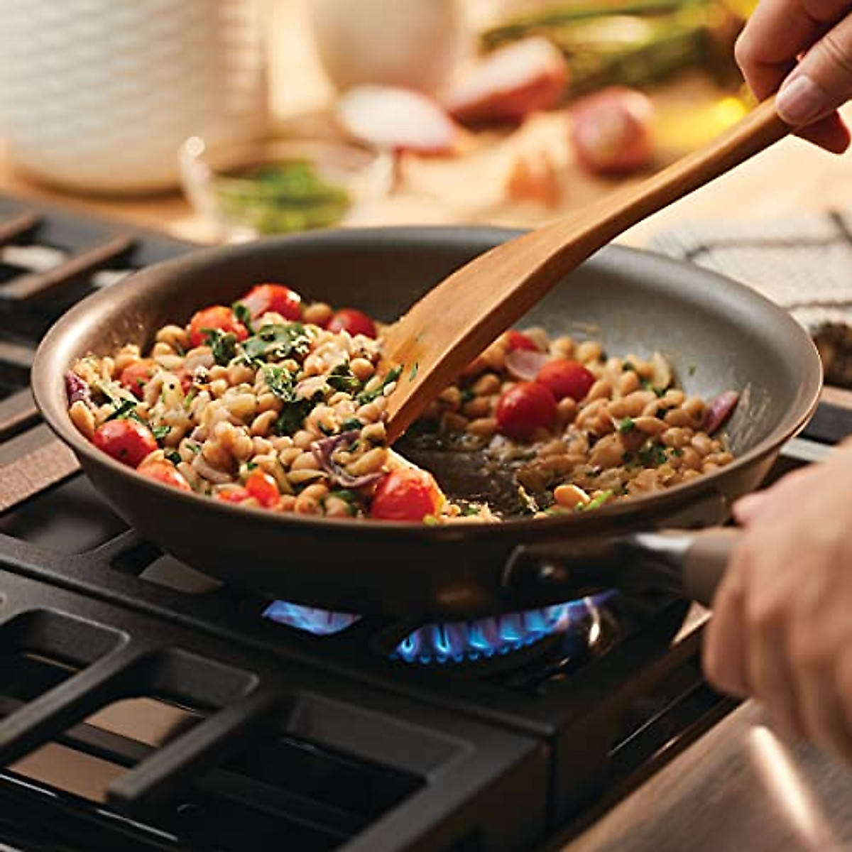 Anolon Advanced Home Hard Anodized Nonstick Sauce Pan/Saucepan with Straining and Lid, 2 Quart (2 Qt Covered Saucepan, Bronze)