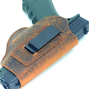JJNUSA Leather IWB Holster, Genuine Leather Gun Holster for Glock 19 42 43X, Ruger LCP LC9S Security 9 Max 9, Taurus G2 G2C G3C GX4, Springfield Hellcat XD, Sig P365 P320, M&P Fits Most 9mm Flower