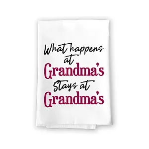 Honey Dew Gifts, What Happens at Grandma's Stays at Grandma's, Cotton Flour Sack Towels, 27 inch by 27 Inch, Made in USA, Grandma Kitchen Towel, Granny Gigi Nana Gifts, Grandparents Day Gift