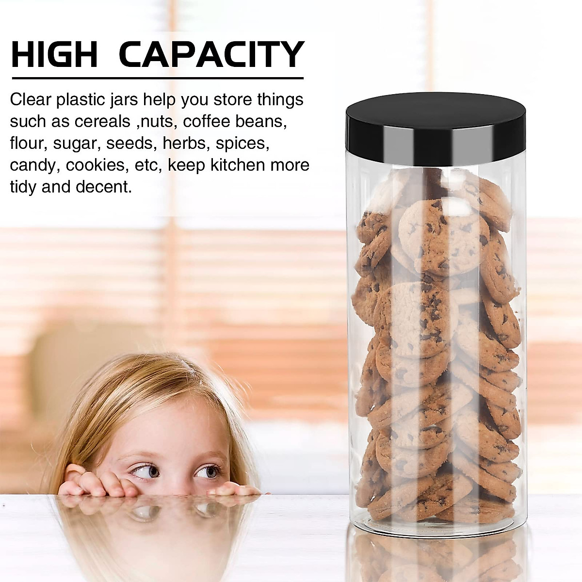 4 Pack Mason Jars, Clear Plastic Jars with Lids, Clear Slime Containers for Organizing, Kitchen & Pantry Use, Round PET Cream with Airtight Lids (48 oz)