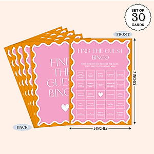 Tuyashua Pink Wavy Border Find The Guest Bingo Game for 30 Guests with Game Cards, Wavy Border Bridal Shower Game, Modern Bridal Shower Decorations, Wedding Shower or Bachelorette Party Supplies - 03