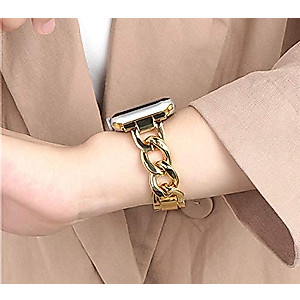 Kolgios 38/40/41mm Gold Cool Women Chain Metal Smartwatch Bands Compatible for Apple Watch Bands Series 8/7/6/SE/5/4 Adjustment Replacement Bracelet for Iwatch 8/7 Gift for Her