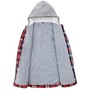 Lisskolo Womens Flannel Shirts Hoodie Fleece Jacket Long Sleeve Button Down Plaid Shirt Flannel with Pocket Red L
