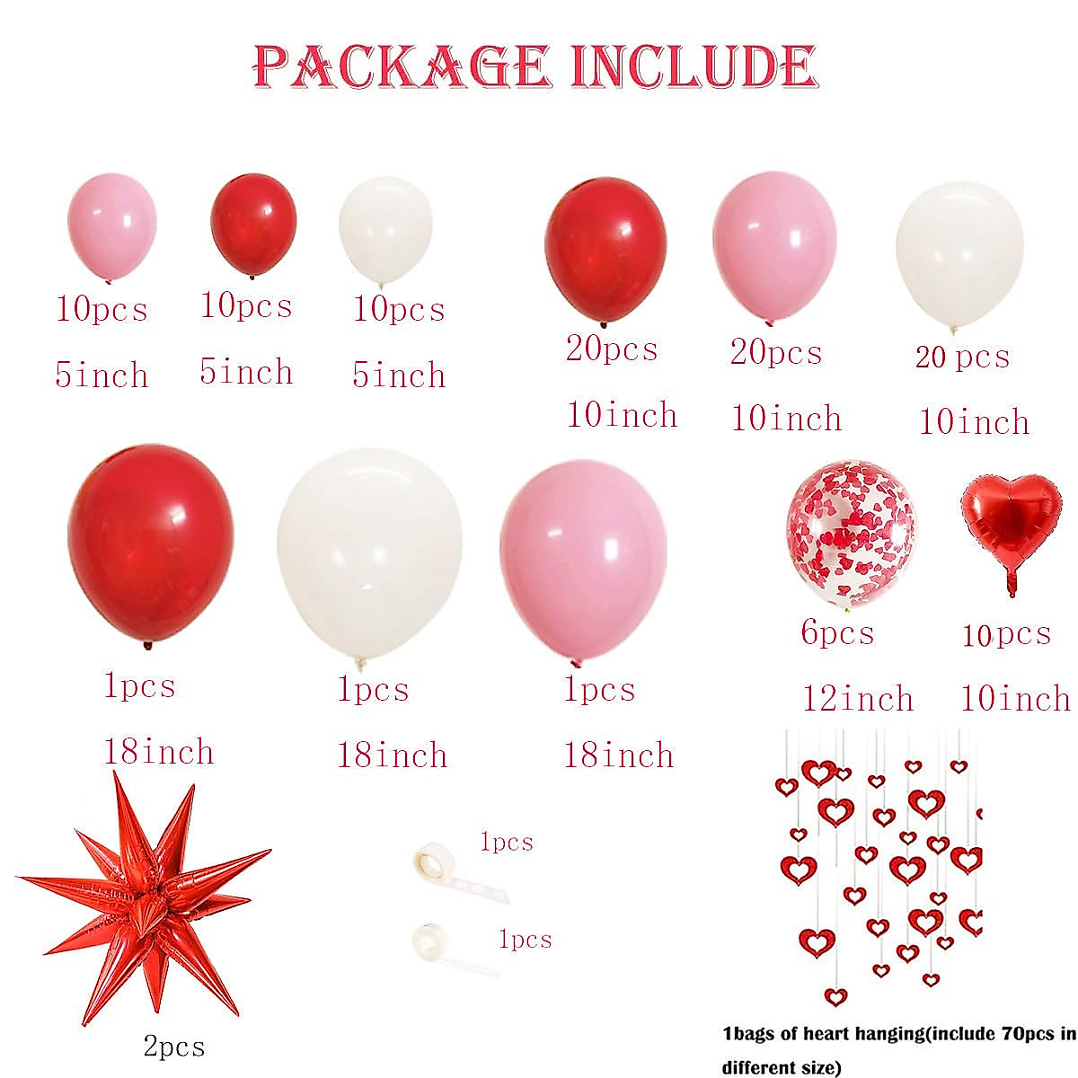 Valentines Day Balloon Arch Garland Kit, Valentines Red Pink White Balloon with Bling Heart Hanging Swirls star Balloon ribbon for Valentine Party Anniversary Wedding Engagement Supplie