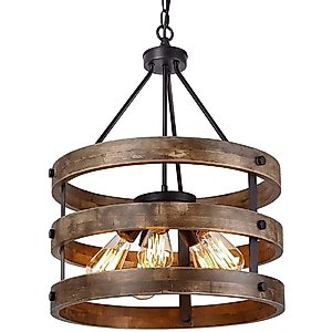 JewOss Chandeliers,Creative Personality Pendent Lamp, Wooden Chandelier, Industrial Retro 5 Light Creative Chandelier, Ceiling Light E27 Light