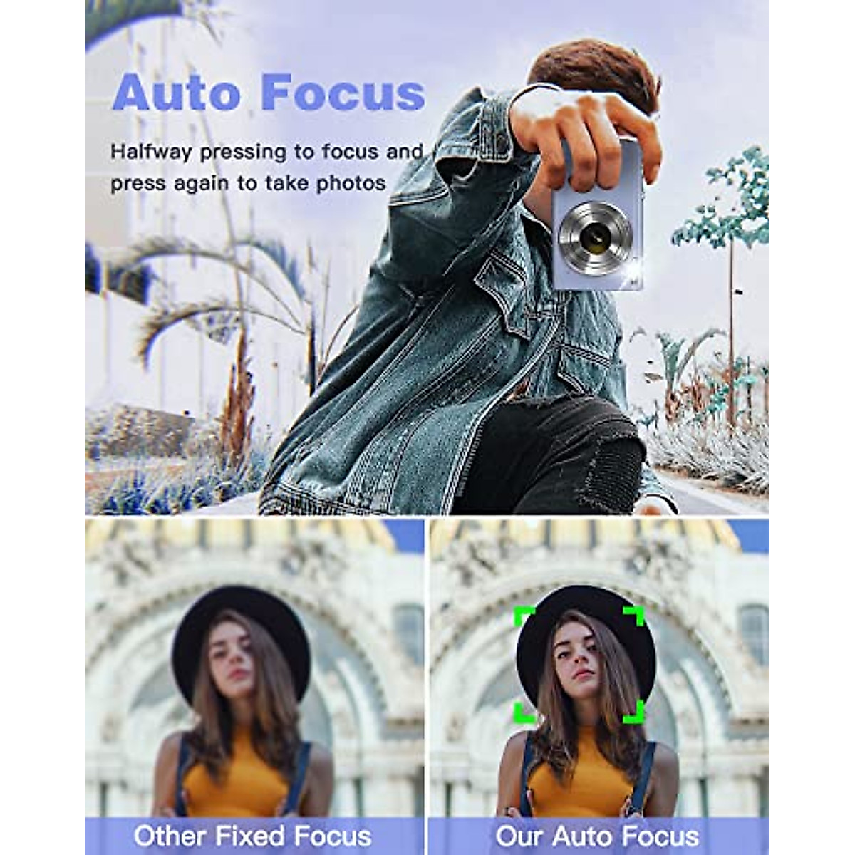 Digital Camera 2.7K 48MP Vlogging Camera, Auto Focus Digital Point and Shoot Camera with 32GB Memory Card,16X Zoom, Time Lapse Digital Cameras for Kids Teenagers Students Boys Girls,Purple