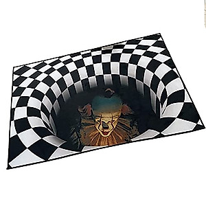 CHENJIEUS Halloween Area Rug,Black White Plaid Round Rugs 3D Visual Optical Floor Mat,Funny Clown Optical Illusion Rug for Living Dinning Room Bedroom Kitchen, 60 x 90 cm (MEI-DITANG-GUO-01)
