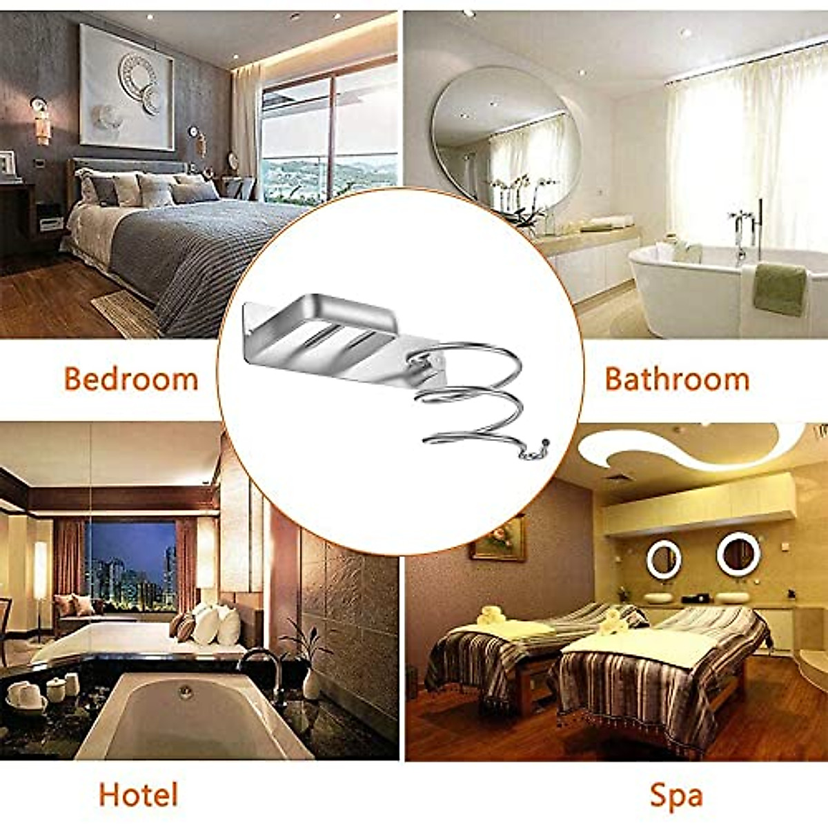 Hair Dryer Holder Wall Mount,Blow Dryer Organizer Wall Mounted Flat Irons,Curling Wands Save Space & Easy to Install Multi-Functional Hair Dryer Rack for Bedroom & Bathroom (Aluminum, siliver)