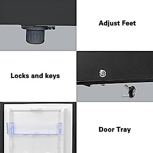 SMETA Mini Fridge with Lock for Bedroom Quiet Lockable No Noise Absorption Mini Refrigerator 12V/110V Compact Portable DC Locking Refrigerator for Office Van Medication Storage Dorm, 1.0 Cu.Ft, Black