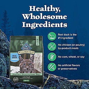 Blue Buffalo Wilderness Nature's Evolutionary Diet High-Protein, Grain-Free Natural Dry Food for Adult Cats, Duck, 5-lb. Bag