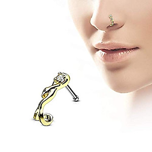 Covet Jewelry Snake Wrapped Around CZ Nose Crawlers 316L Surgical Steel Nose Bone Stud Rings