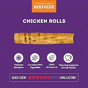 Treatly American Sourced Beefhide Rolls 8-9" Dog Chew Treats - Chicken Flavor, 10 Count/1 Pack
