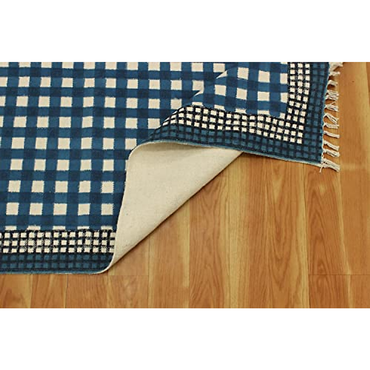 Casavani Hand Block Printed Area Rug Hand Made Geometric Blue Tassel Rug Cotton Easy Washable Rugs Best Uses For Doormat Entryway Kids Room Bedroom Hallway 4x8 6x8 7x7 Feet Square