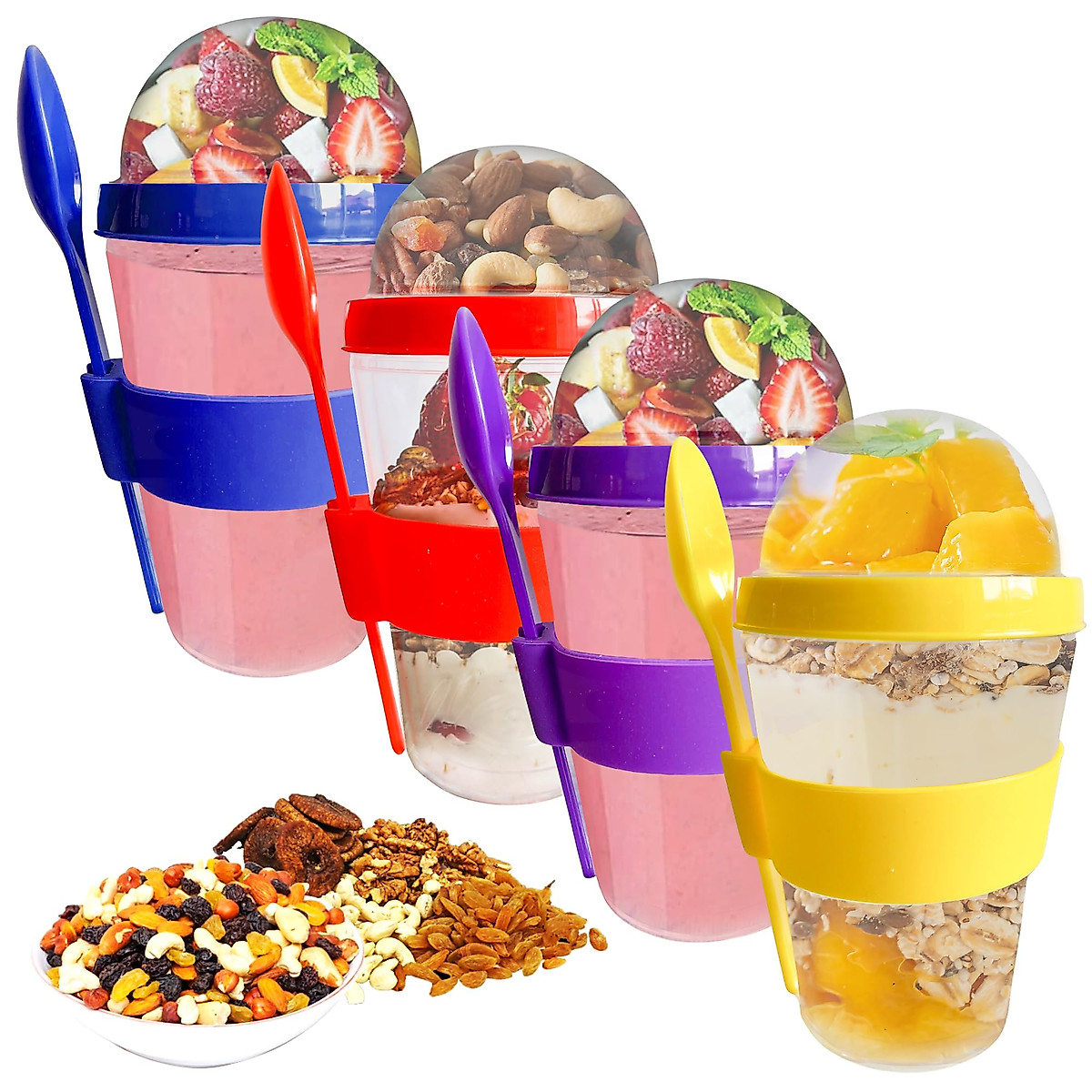 Minial Wave 3 Pack 19 Oz Overnight Oats Containers with Lids & 11.8 Oz Yogurt Parfait Cups for breakfast, Travel, Gym, Office-Crunch Cups for Cereal and Milk on the Go- Oatmeal container