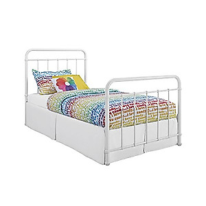DHP Beaumont Iron Metal Platform Bed with Transitional Design Headboard and Footboard, Adustable Base Height for Underbed Storage, No Box Spring Needed, Queen, White