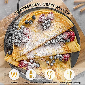 LIVOSA Crepe Maker 16" Electric Pancake Maker Machine 1800W Non-stick Commercial Crepe Maker with Batter Spreader and Wooden Scraper for Restaurants, Snack Stalls