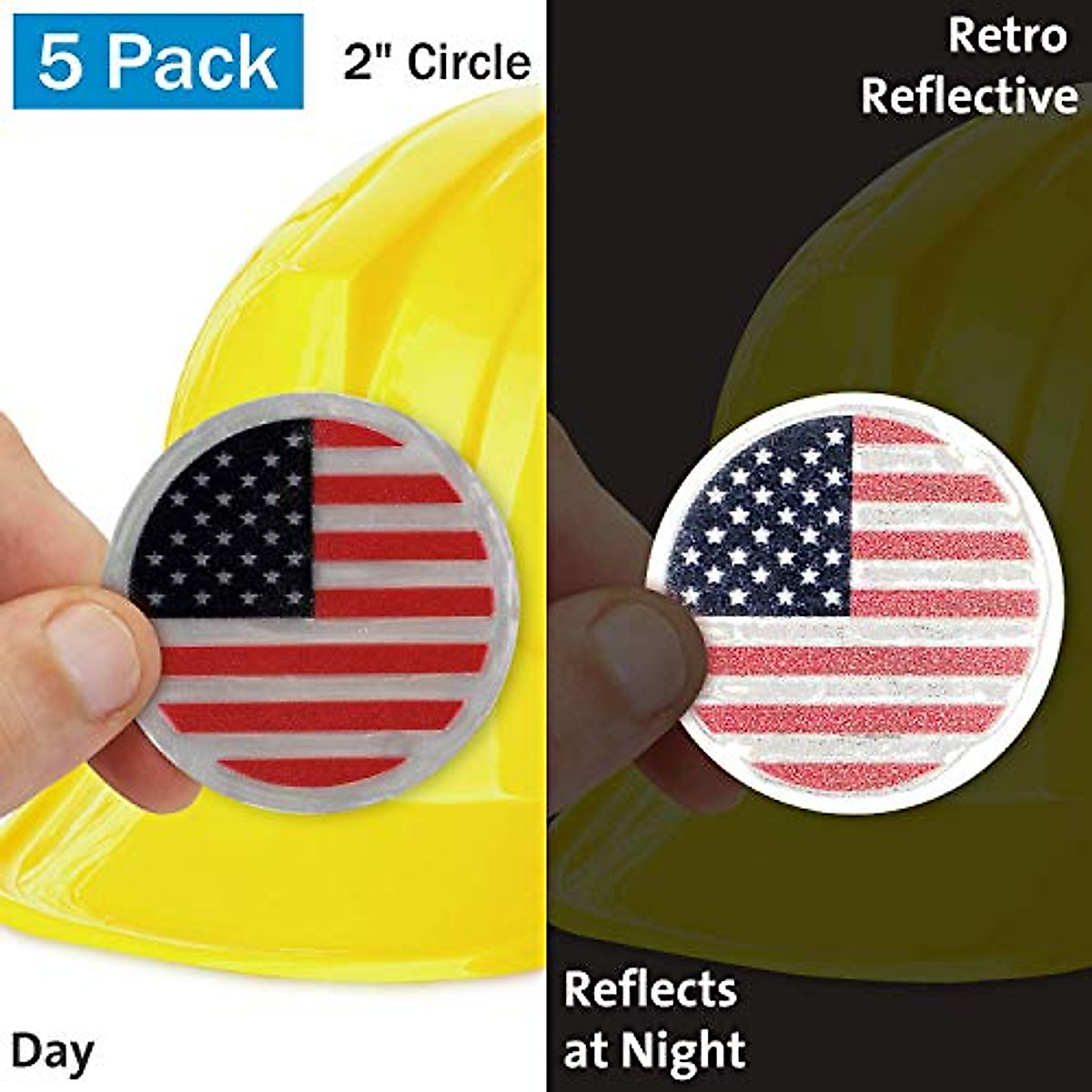 SmartSign "US Flag" Pack of 5 Hard Hat Labels | Retro-Reflective, 2" Circle
