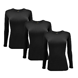 Natural Uniforms Women's Under Scrub Tee Crew Neck Long Sleeve T-Shirt-3-Pack (Medium, 3 Pack Black)