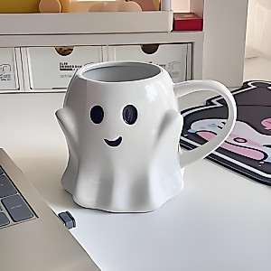 Halloween Mug Novelty Ghost Mug 3D Cute Ceramic Coffee Cup Perfect for Halloween Decor and Halloween Christmas Birthday White Elephant Gifts for Coffee Milk Tea Lover (White)