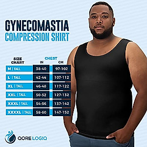 QORE LOGIQ Gynecomastia Black Compression Shirts for Men, Tank Top Body Shaper, Fajas para Hombres, Mens Slimming Undershirt Belly Shirt Sleeveless L