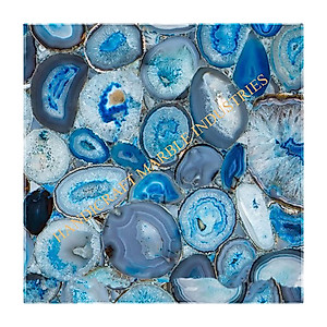Blue Agate Stone Square 18" x 18" Inch Coffee & Centre Table Top, Blue Agate Square Dining Table Top, Blue Agate Stone Square Meeting Room Table Top, Blue Agate Piece Of Conversation, Family Heir Loom