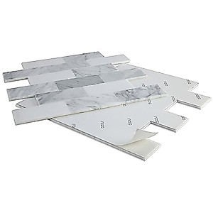 SpeedTiles Pinot Timeless Natural Stone Tiles - Modern Peel & Stick Marble Tiles for Kitchen Backsplash, Interior Walls - 3X Faster Installation with No Mortar, No Grout - Sample