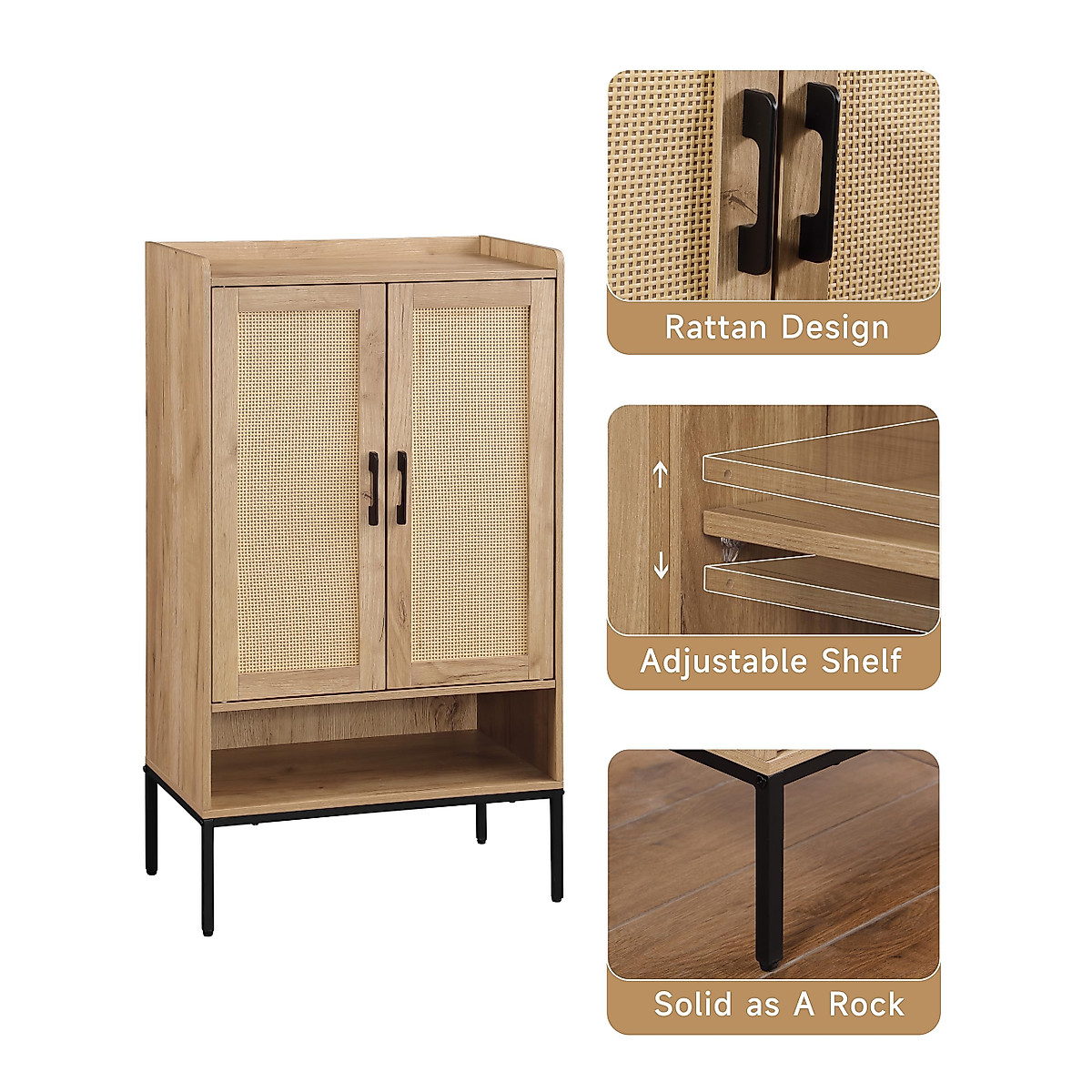 Kavonty Shoe Cabinet with Rattan Doors, 5-Tier Shoe Storage Cabinet with Open Shelves,Wooden Shoes Rack Organizer, for Entryway Hallway Closet Bedroom, Natural