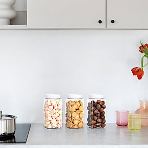 Fasmov 9 Pack 32 Oz Square Plastic Jars with White Lids, Wide Mouth Clear Square Empty Plastic Slime Storage Containers for Crafts, Dry Food, Peanut Butter, Honey and Jam Storage - BPA Free