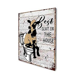 akeke Best Seat in The House Cow Funny Bathroom Quote Retro Farmhouse Wood Wall Art Decor Gift Idea for Friend Family Office/Home Bathroom