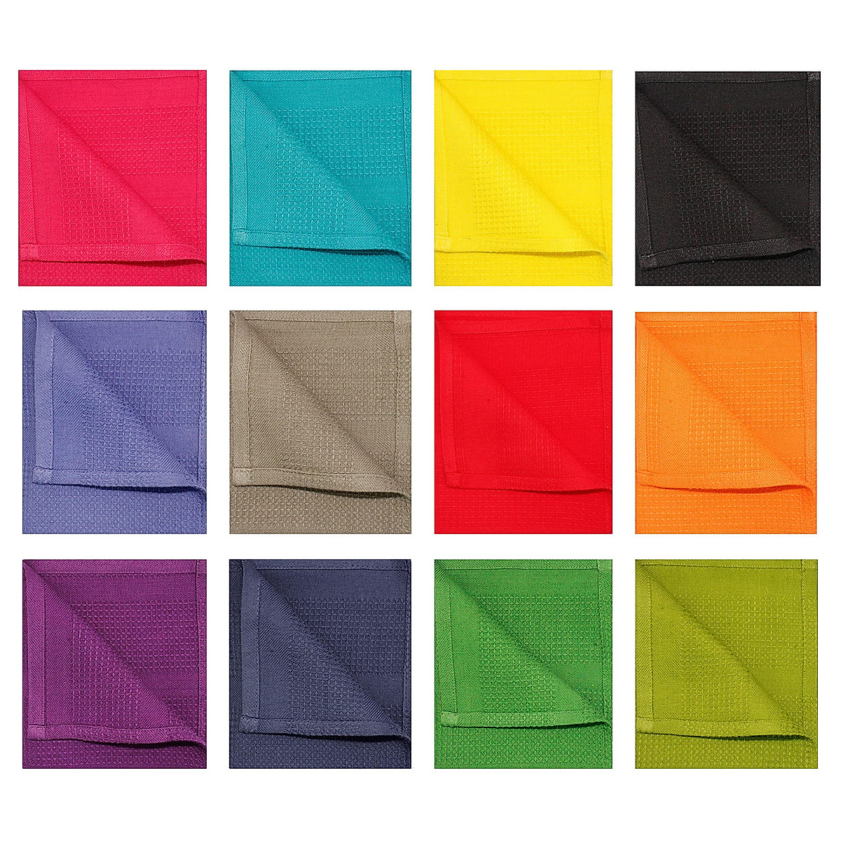Cotton Craft 12 Pack Multicolor Kitchen Towels 16x28 Inches- Pure Cotton, Absorbent Waffle Weave