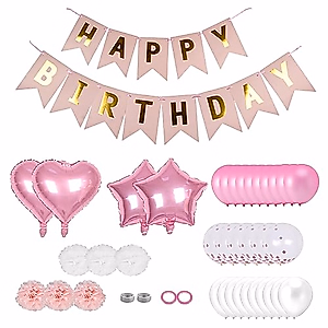 Fawcotu Pink Happy Birthday Balloons Banner Western Cowgirl Pink Birthday Party Decoration Kids Baby Shower Photography Party Supplies