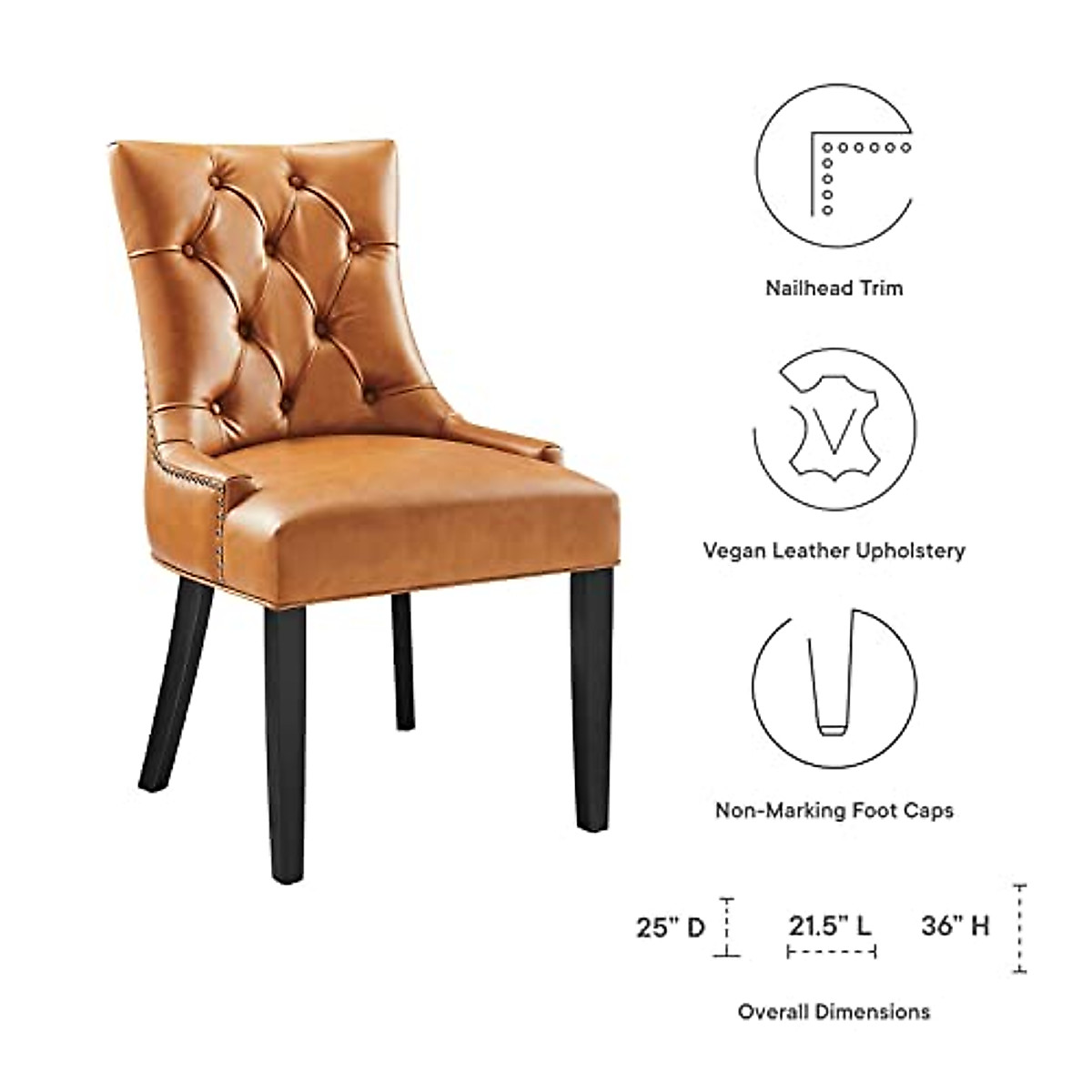 Modway Regent Modern Tufted Vegan Leather Upholstered Two Dining Chairs with Nailhead Trim in Tan