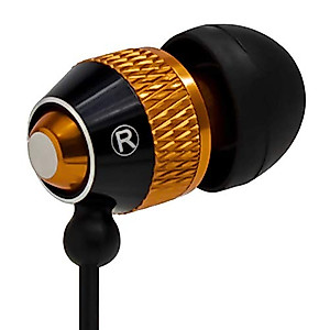Bastex Universal Earphone/Ear Buds 3.5mm Stereo Headphones in-Ear Tangle Free Cable with Built-in Microphone Earbuds for iPhone iPod iPad Samsung Android Mp3 Mp4 and More-Gold/Black