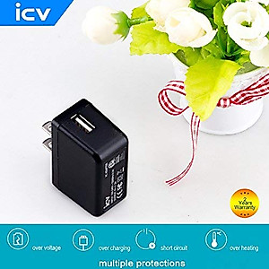 icv USB Wall Charger – 5V 2A AC Power Adapter with US Plug for Phone, Tablet and Other Related USB Powered Devices Small and Lightweight – Designed for Safety