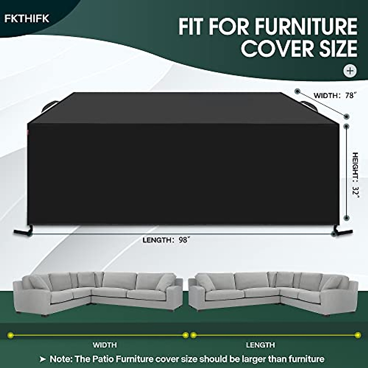 FKTHIFK 98''L x 78''W x 32''H Patio Furniture Cover, Outside Table and Chair Cover, Outdoor Dining Set Cover, Waterproof, Windproof