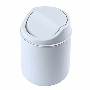 Emivery Plastic Desktop Mini Waste Can with Swing Lid Tiny Trash Can Trash Bin Pencil Holder for Desk Car Office Kitchen,White