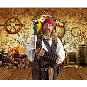 Pirate Backdrop Nautical Treasure Hunt Map Pirate Themed Photography Background Adventure Places Kids Boys Birthday Party Decorations Banner Photo Studio Booth Props 10x8ft