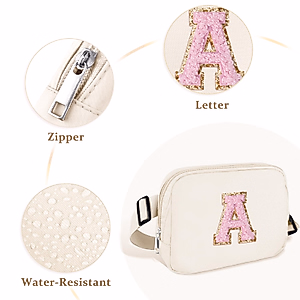 Aganmi Chenille Letter Crossbody Bags for Women Trendy, Waterproof Fanny Packs for Women Cross Body, Initial Letter Belt Bag with Multiple Inner Pockets and Adjustable Strap,N