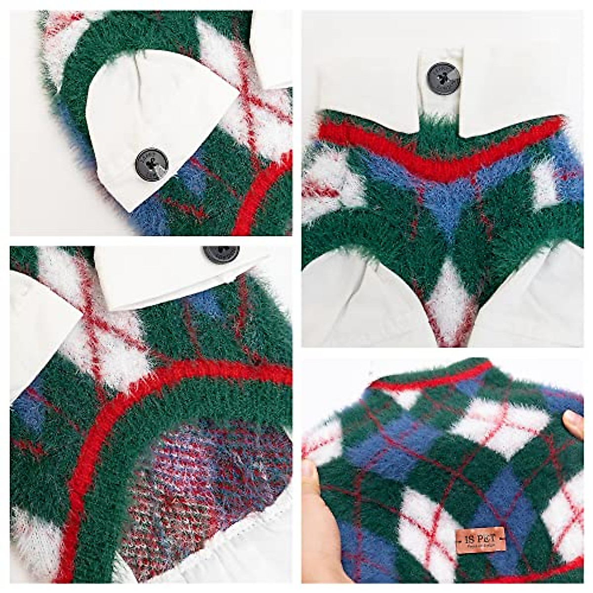 Fleece Dog Sweater - Classic Plaid Dog Sweater, Patchwork Doggies Fall Winter Sweatshirt Soft Warm Puppy Clothes for Small Medium Dogs Girls Boys Green