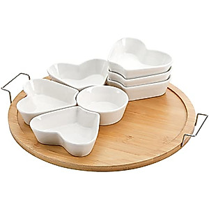 Dicunoy Set of 8 Appetizer Serving Tray, Ceramic Divided Relish Dish, Porcelain Veggies Serving Tray with Handle and Dip, White Platter for Fruit, Candy, Snacks, Taco Chips, Parties