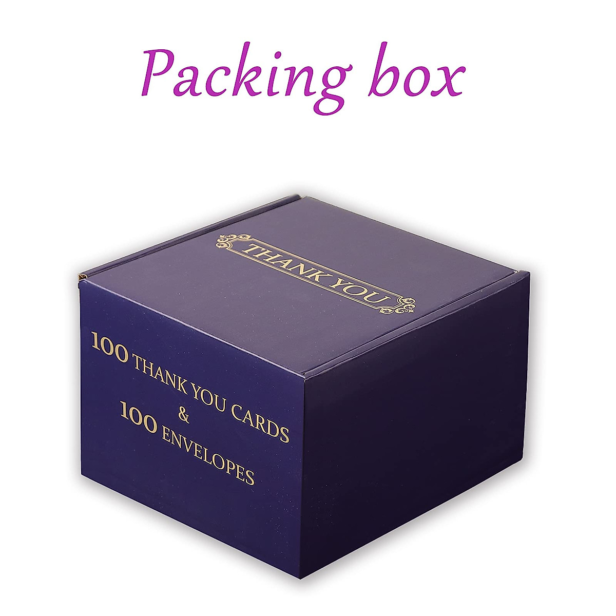 Bonfasvo 100 Pack Blue Thank You Cards & 100 Pack White Envelopes 4.25 x 6.25 inches Elegant Fold Over Greetings Blank Inside, Handwritten Style For Business Graduation Baby Shower & Wedding