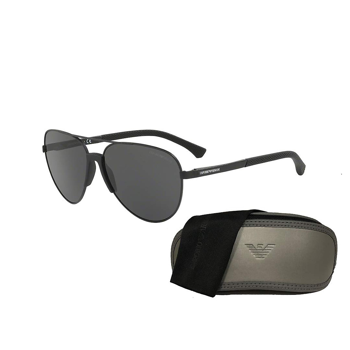 Emporio Armani EA2059 320387 61M Matte Black/Grey Aviator Sunglasses For Men+ BUNDLE with Designer iWear Eyewear Kit
