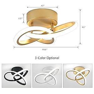 AMZASA Modern LED Ceiling Light Fixtures Gold Semi Flush Mount Ceiling Lamp Hallway Lights for Bedroom Bathroom Entryway Closet Balcony Stair Laundry Room Curved Design